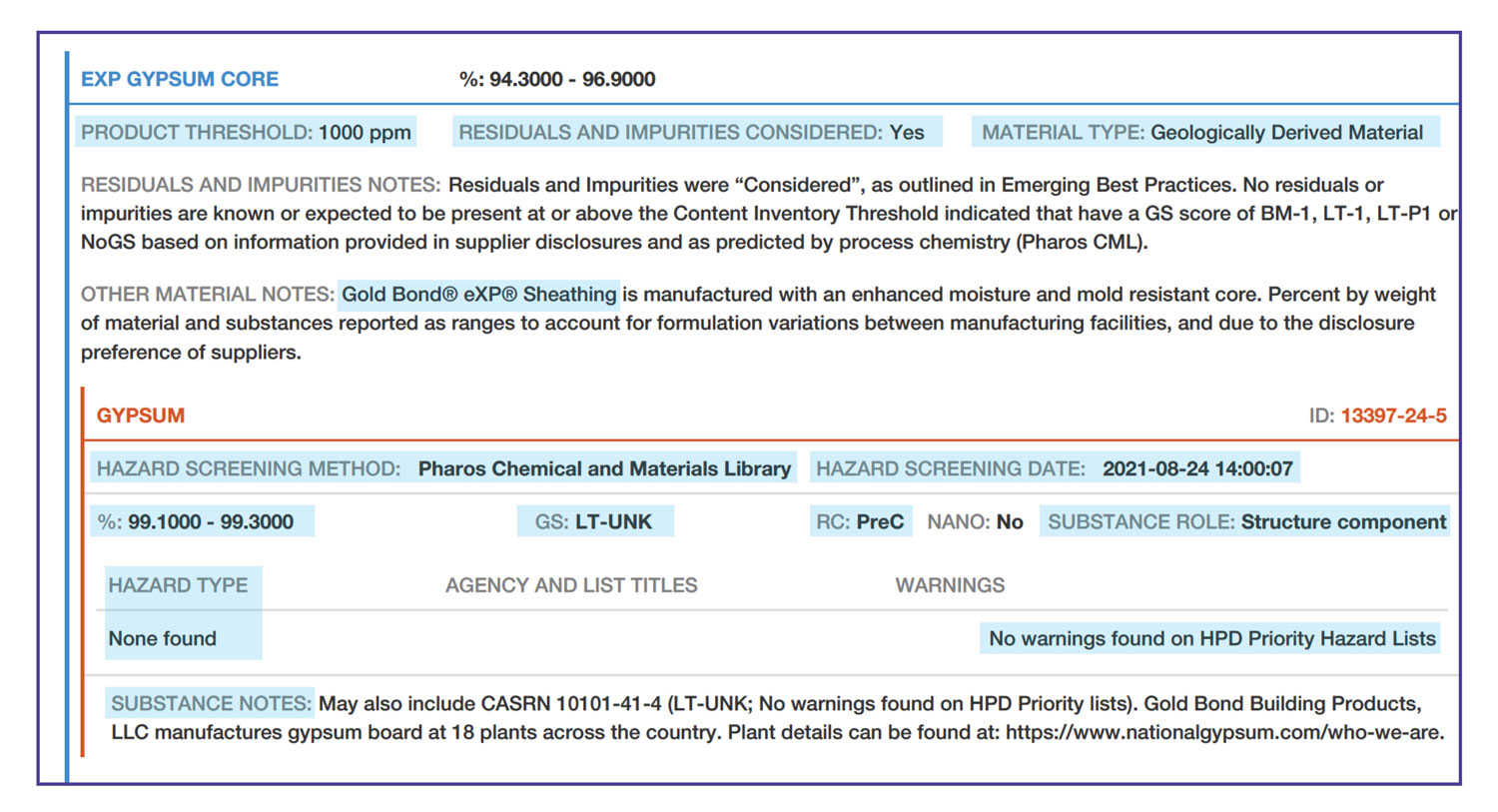 Health Product Declaration Examples - Green Badger